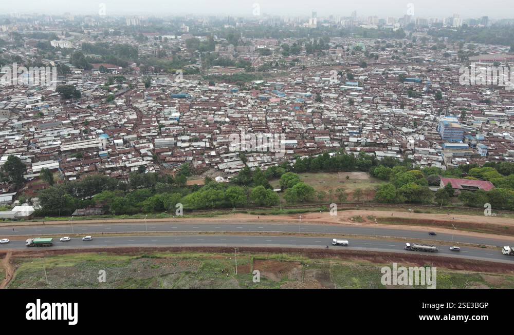 Kibera Slum, Nairobi, Kenya. Aerial View of Highway Traffic by Poor ...