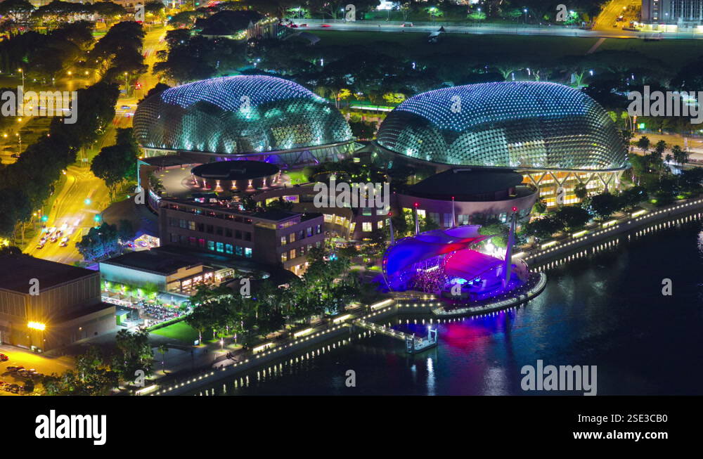 night singapore famous esplanade theatres bay rooftop panorama 4k ...