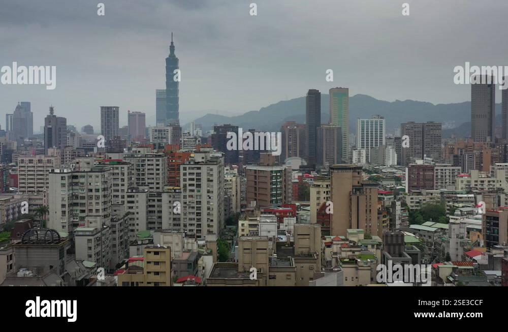 taipei city apartment buildings famous tower district aerial view 4k ...