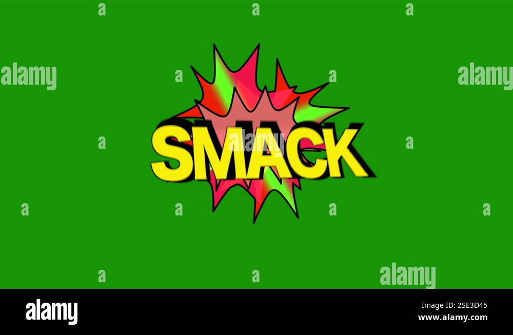 SMACK flashes in cartoon explosion on green background, chroma key ...