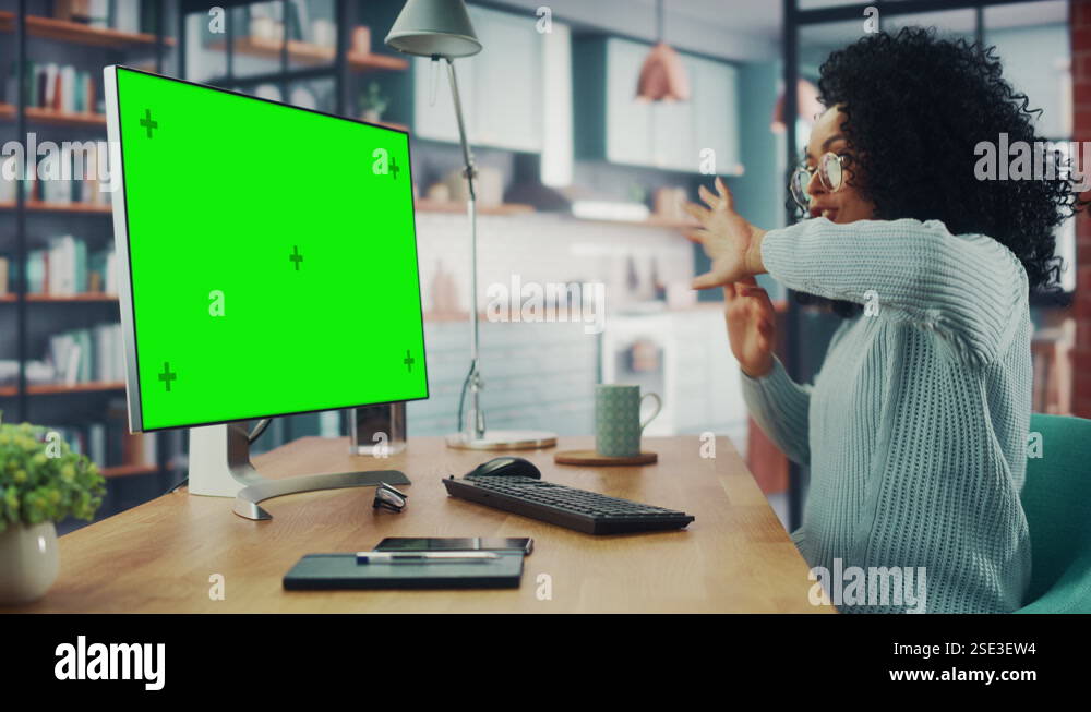 Female Dancing while Using Computer with Green Screen Stock Video ...