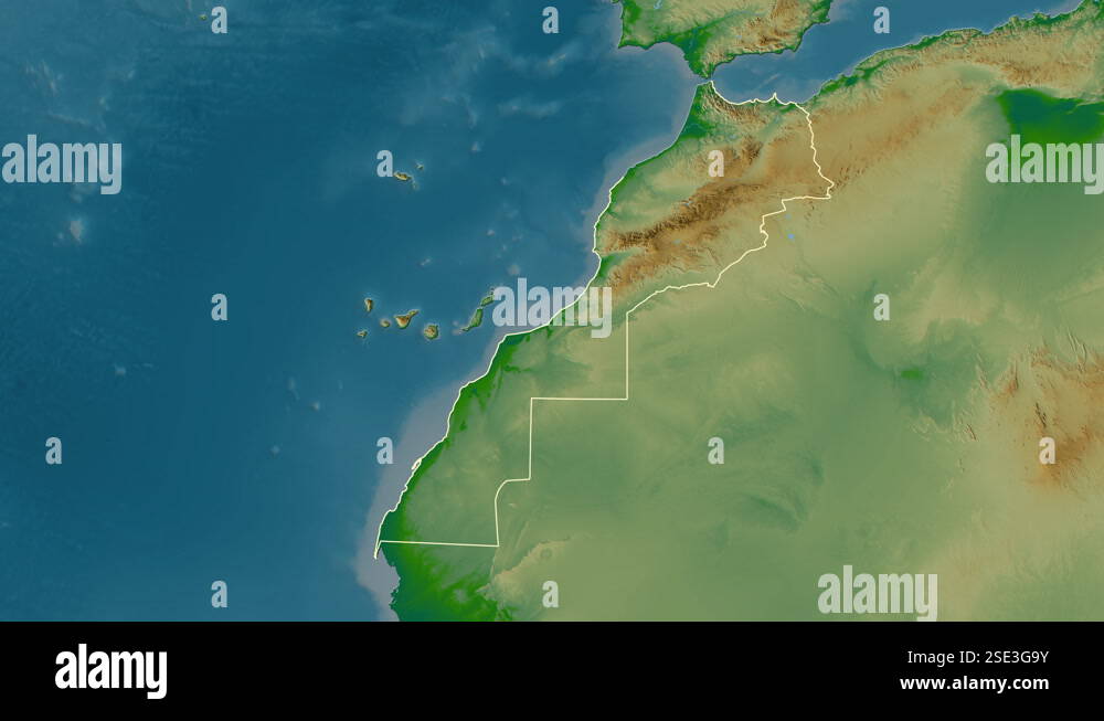 Morocco with Western Sahara map - drive. Regions. Physical Stock Video ...