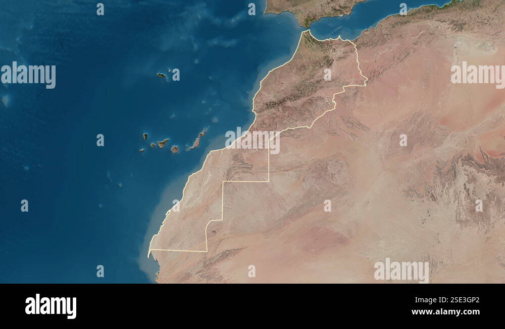 Morocco with Western Sahara map - zoom. Regions. Satellite Stock Video ...