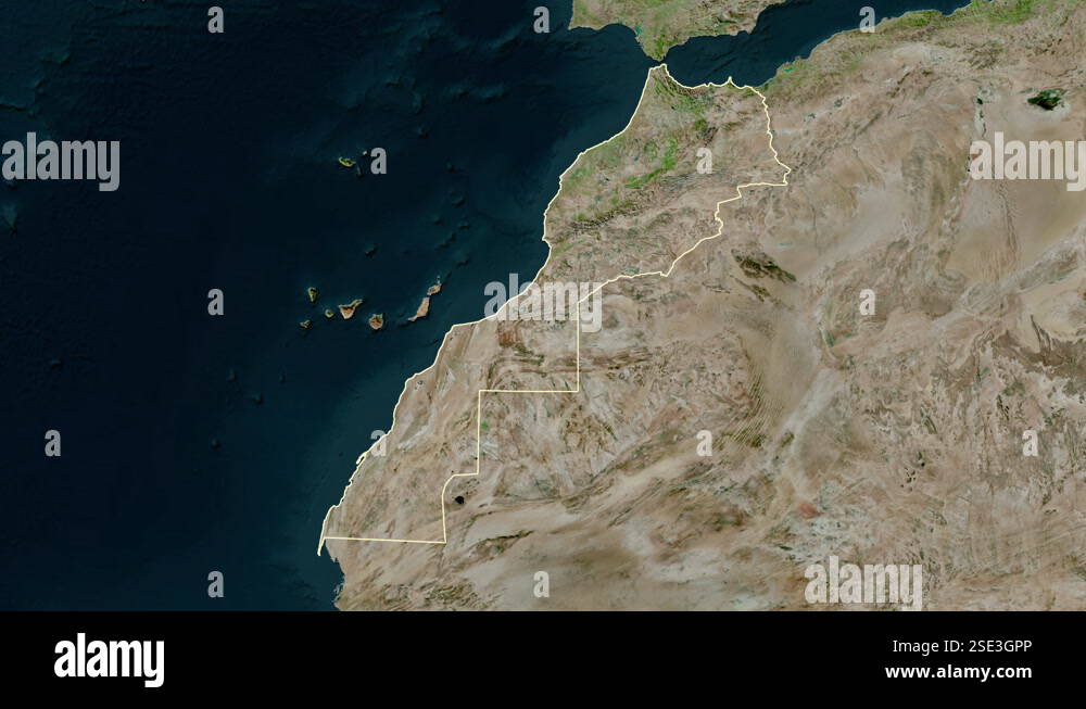 Morocco with Western Sahara map - zoom. Regions. Satellite Stock Video ...