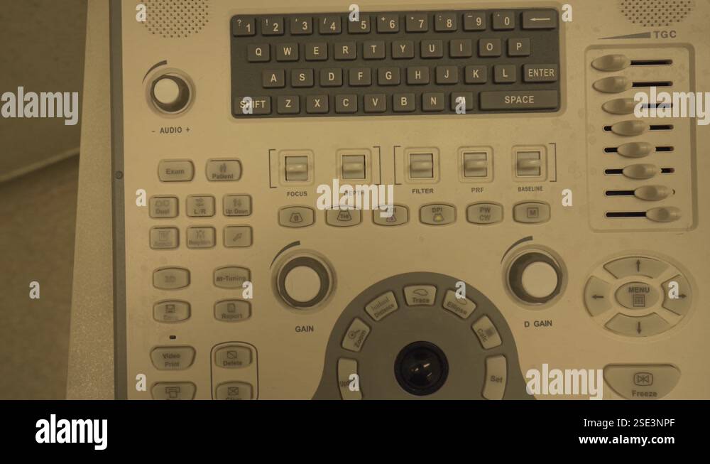 white and gray ultrasound machine settings knobs and keyboard for Stock ...