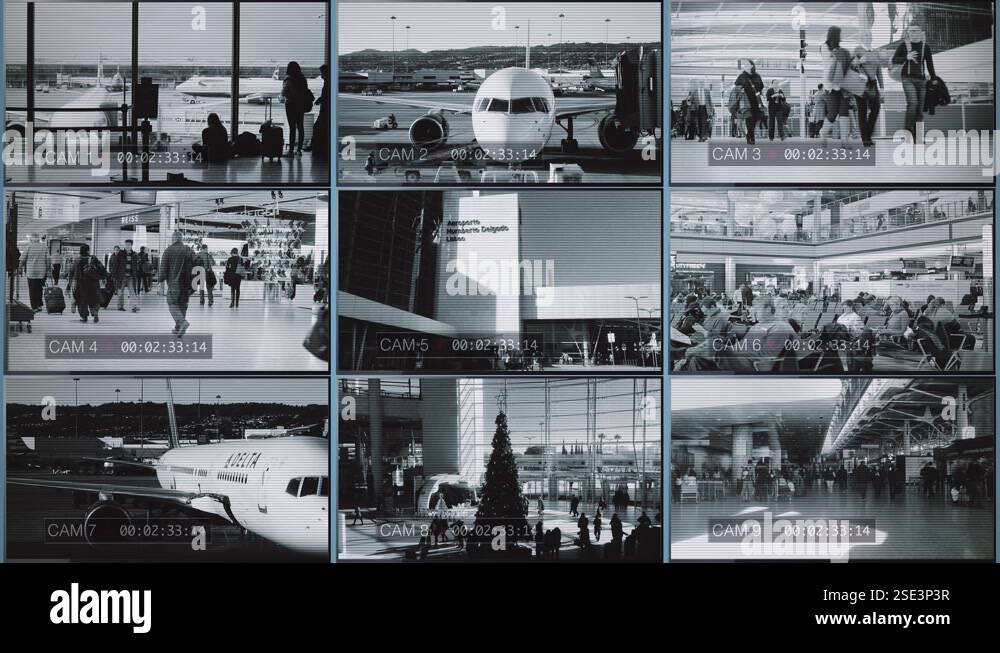 Airport Security Cameras CCTV Multiscreen Monitors Stock Video Footage ...
