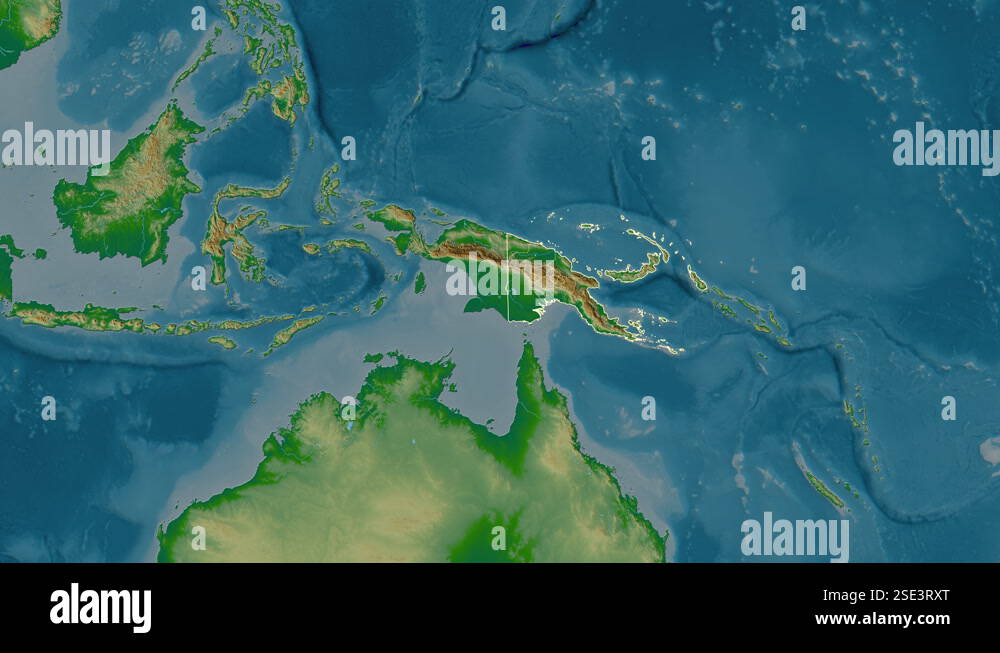 Papua New Guinea map - glide. Regions. Physical Stock Video Footage - Alamy
