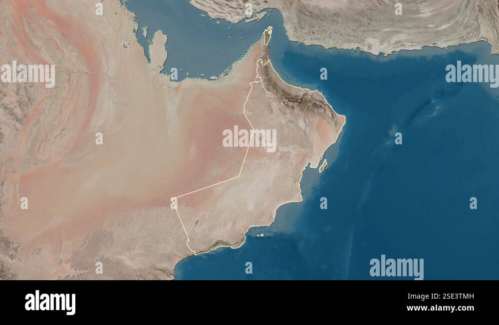 Oman map - zoom. Border. Satellite Stock Video Footage - Alamy