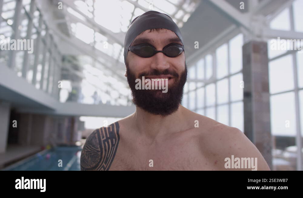 Portrait of Happy Swimmer in Indoor Pool Stock Video Footage - Alamy