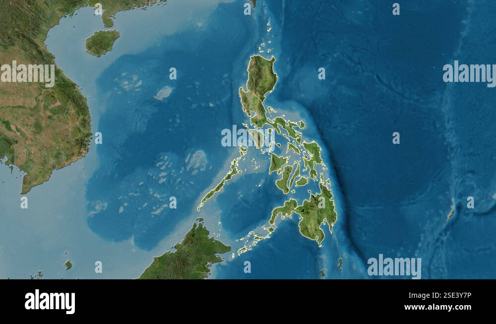 Philippines map - zoom. Border. Satellite Stock Video Footage - Alamy