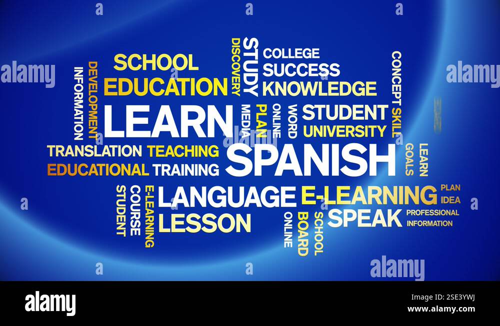 4k Learn Spanish Animated Tag Word Cloud,Text Design Animation seamless ...