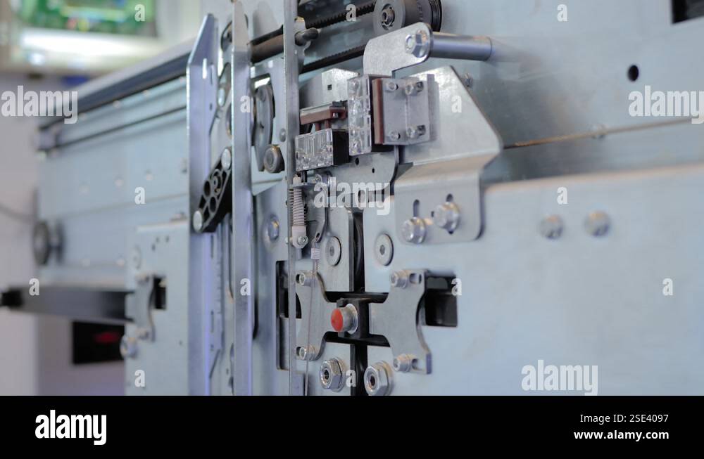 Slow motion: elevator door opening and closing mechanism at lift ...