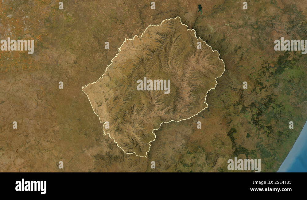 Lesotho map - zoom. Regions. Satellite Stock Video Footage - Alamy