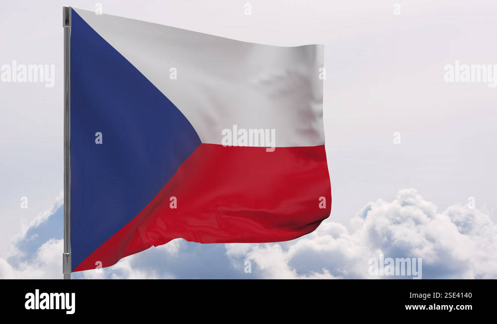 Czech Republic flag on pole with sky background seamless loop 3d ...