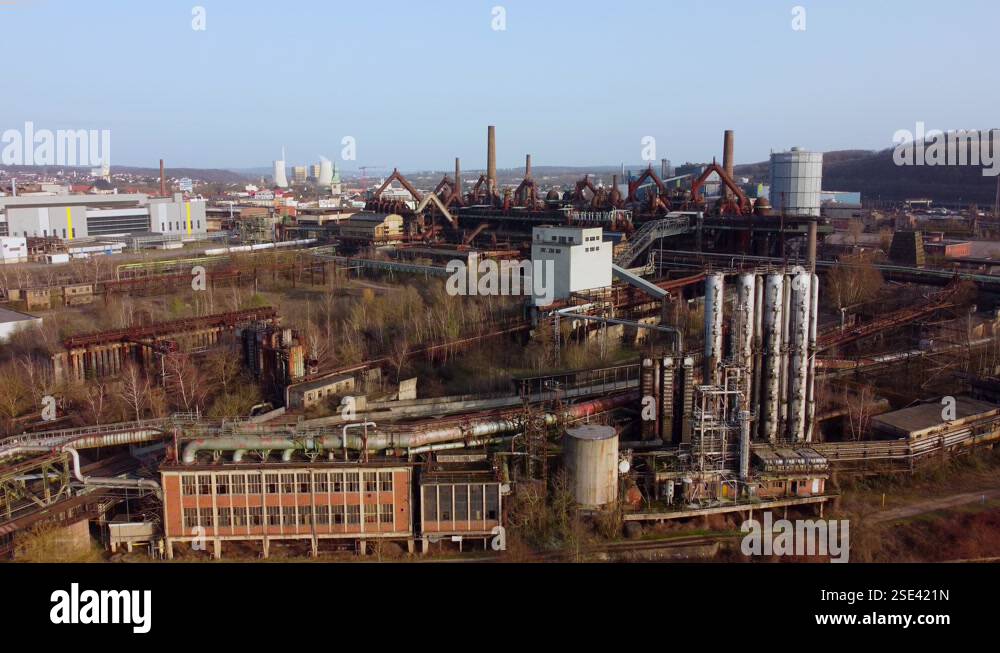 Flight over an old factory site in Germany - World Heritage Site Stock ...