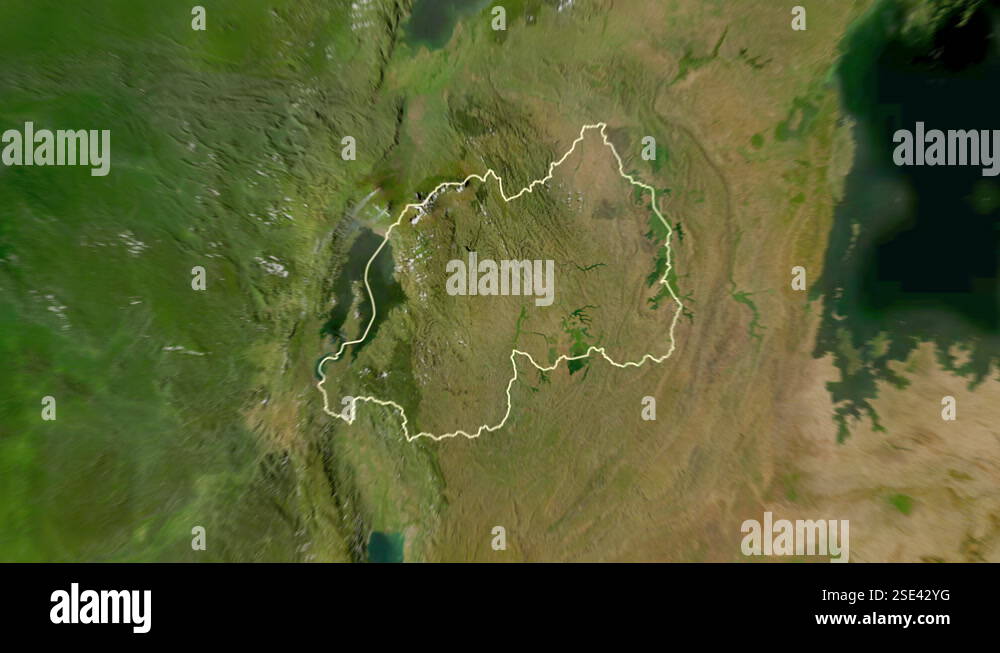 Rwanda map - solid. Border. Satellite Stock Video Footage - Alamy