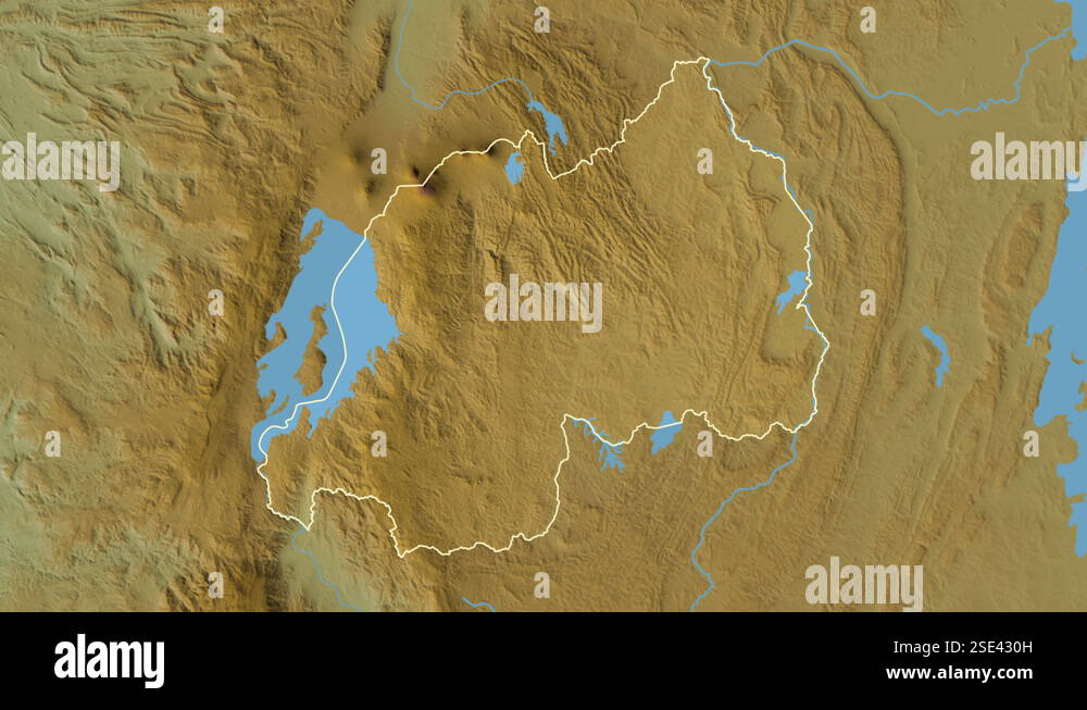 Rwanda map - zoom. Border. Physical Stock Video Footage - Alamy