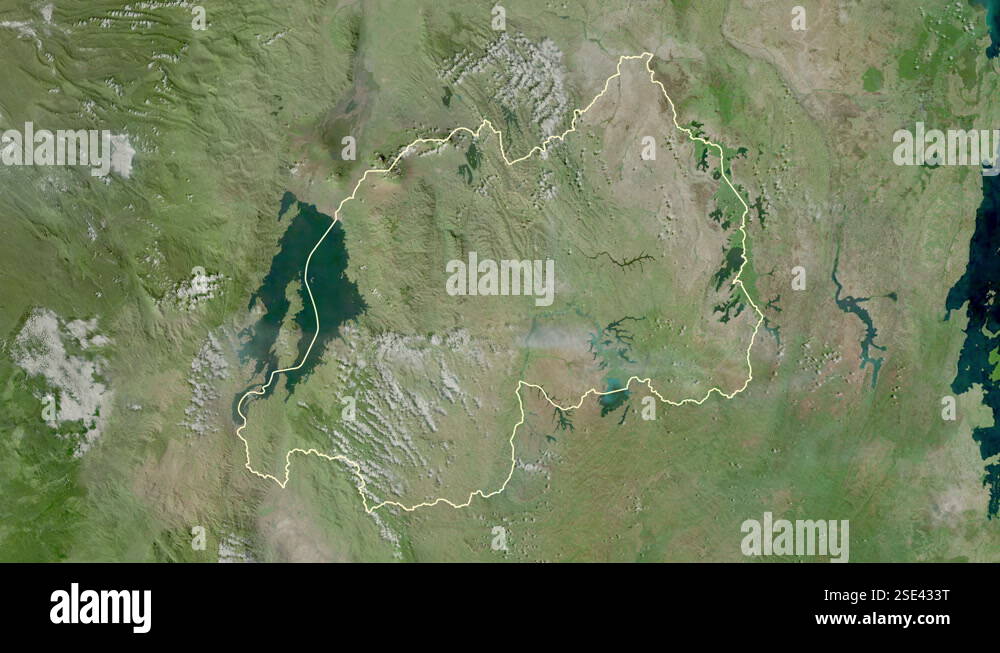 Rwanda map - zoom. Regions. Satellite Stock Video Footage - Alamy