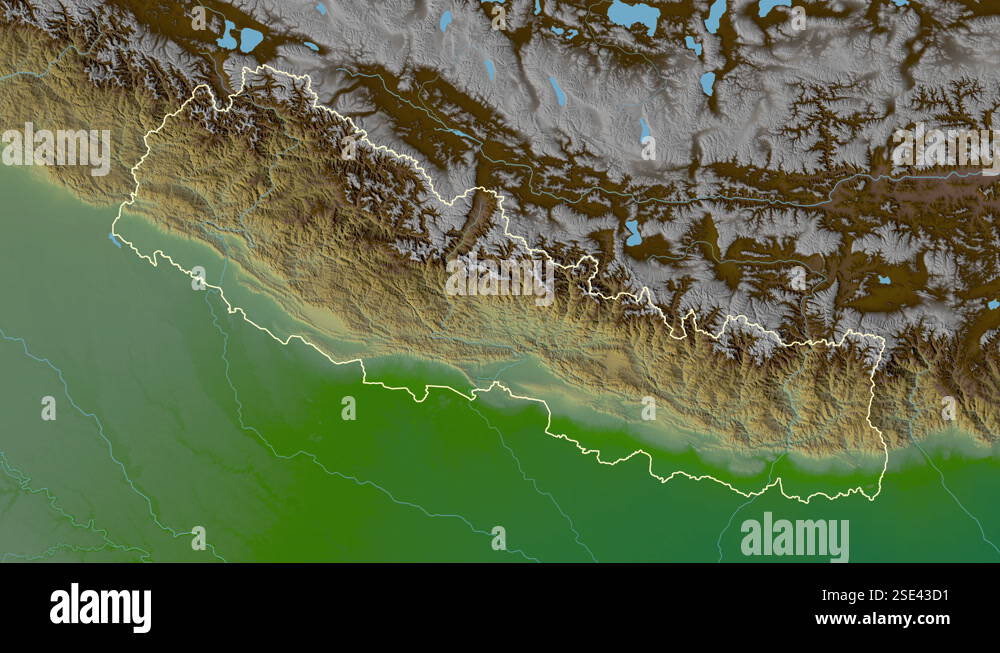 Nepal map - zoom. Regions. Physical Stock Video Footage - Alamy