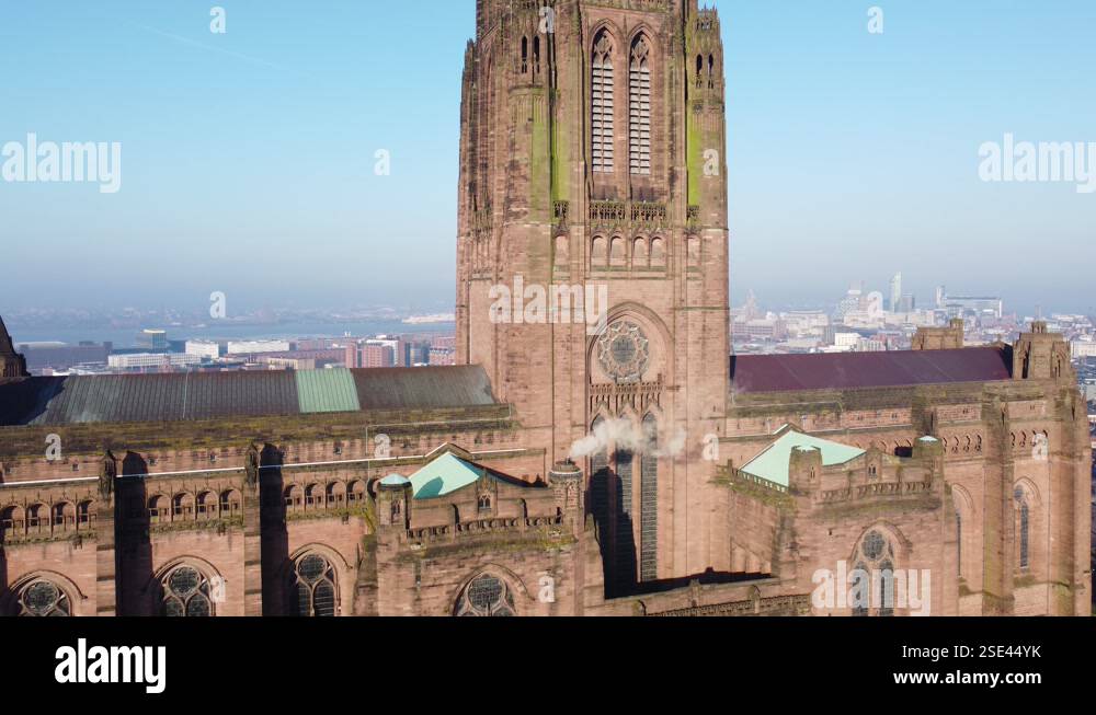 Liverpool Anglican cathedral historical gothic landmark aerial building ...