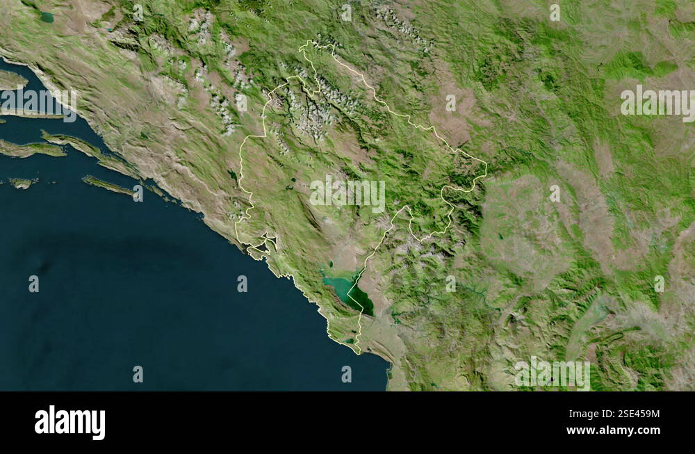 Montenegro map - zoom. Regions. Satellite Stock Video Footage - Alamy