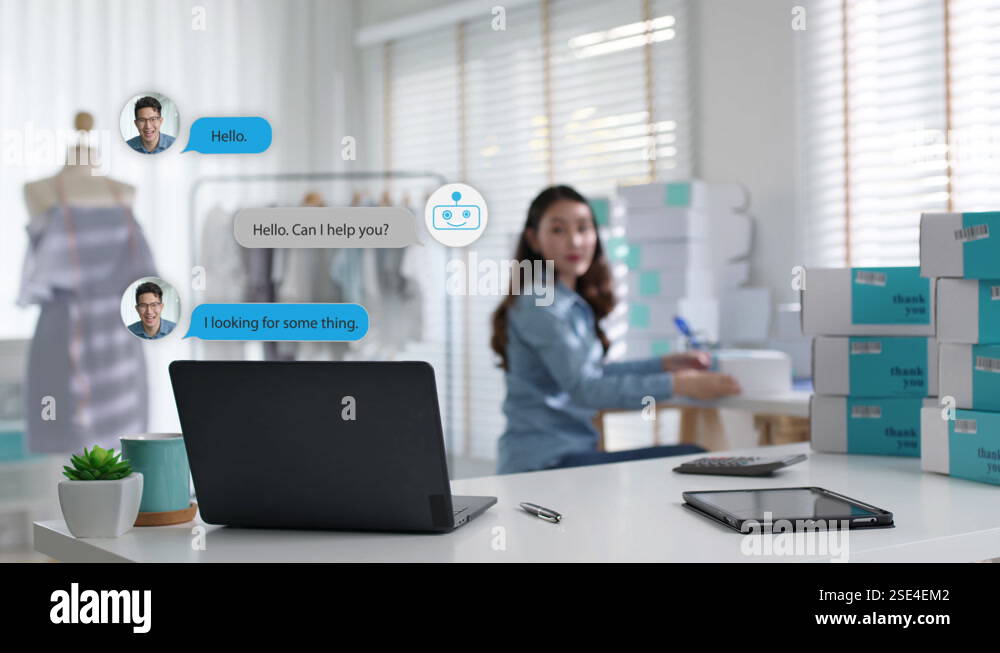 Chatbot conversation on laptop screen interface with artificial ...