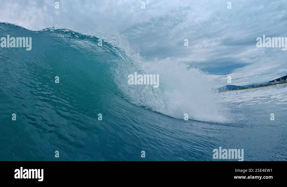 Ocean wave barrels and breaks on the shore on Campeche surf spot in ...