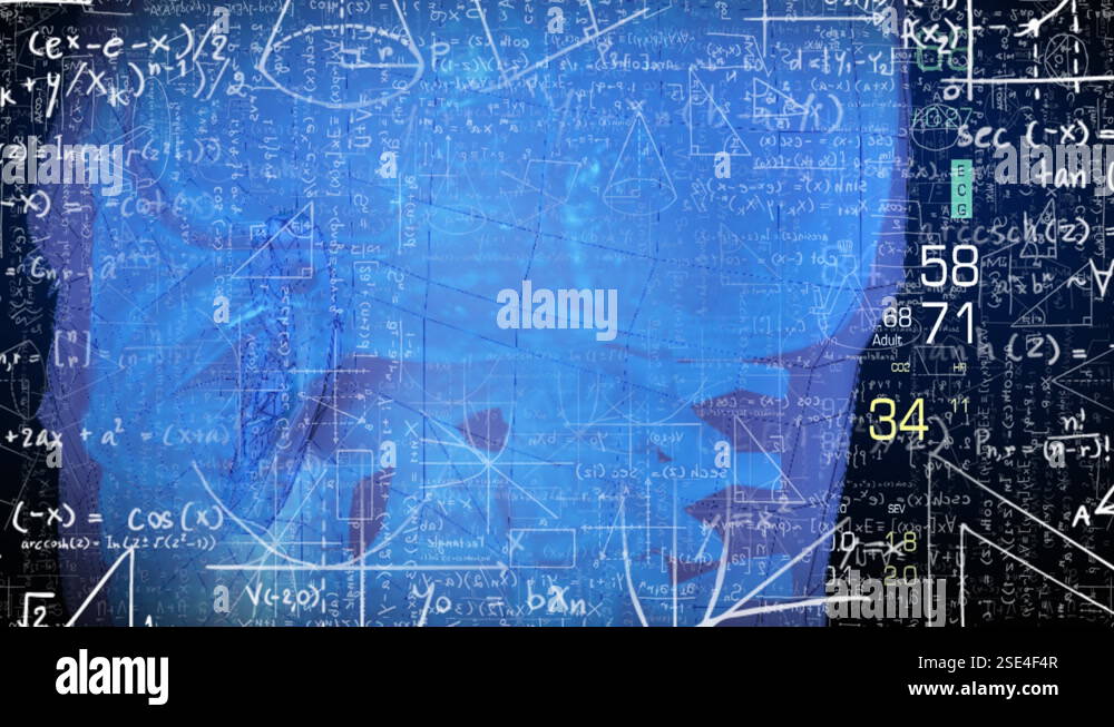 Animation of floating mathematical equations over 3d model of human ...