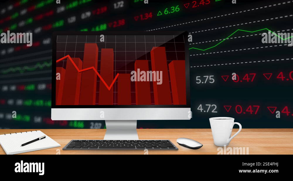 Animation of statistics recording on computer screen with financial ...