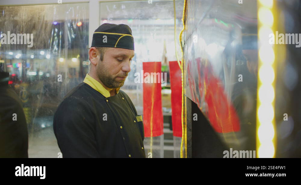 Slow Motion 60 fps Portrait Shot of Kebab Chef at Iskan Street in Erbil ...