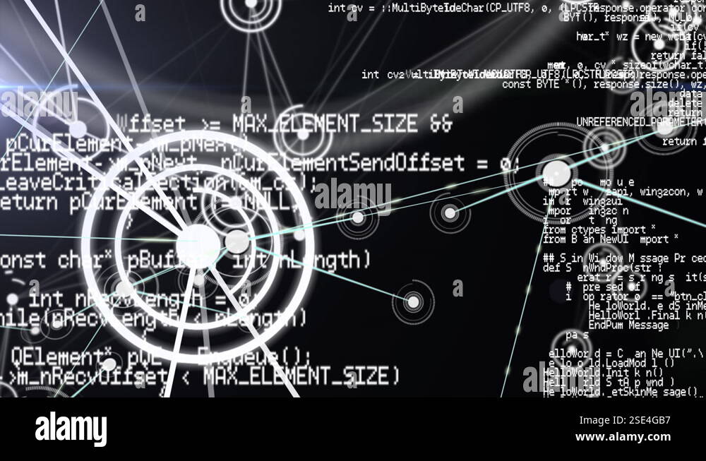 Animation of information and a network of connected points in white ...
