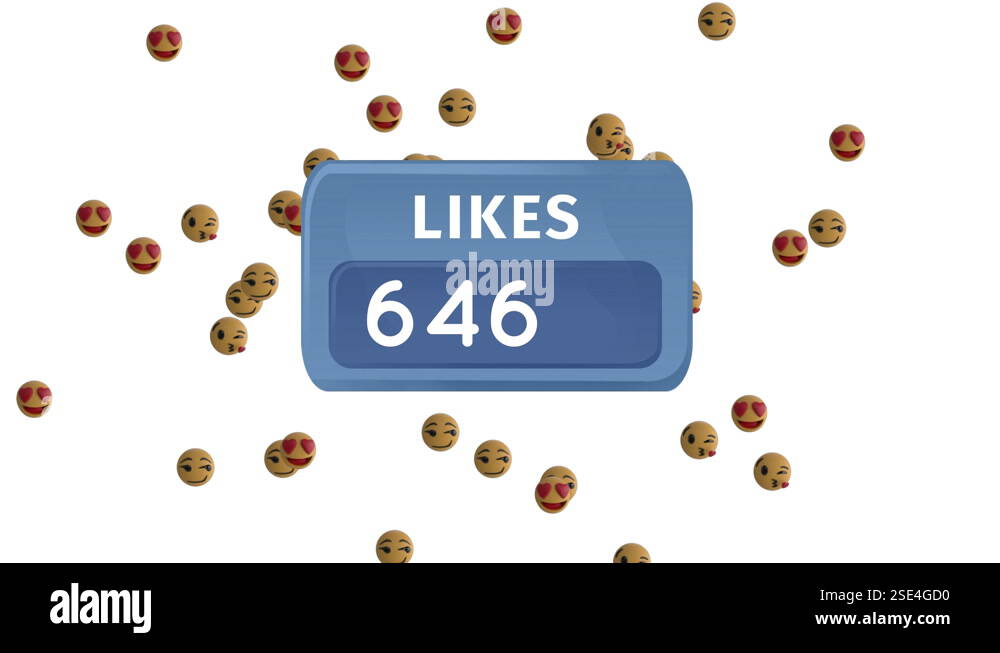 Animation of numbers changing and likes text in blue banner with emojis ...