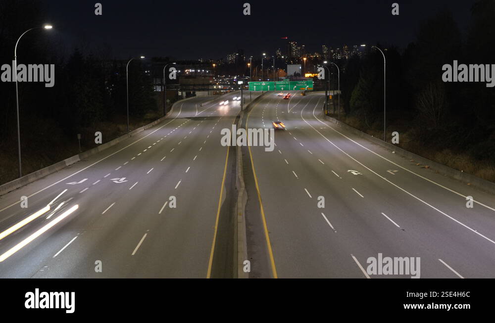 Light traffic on Highway 1, between Vancouver and Burnaby, BC, Canada ...