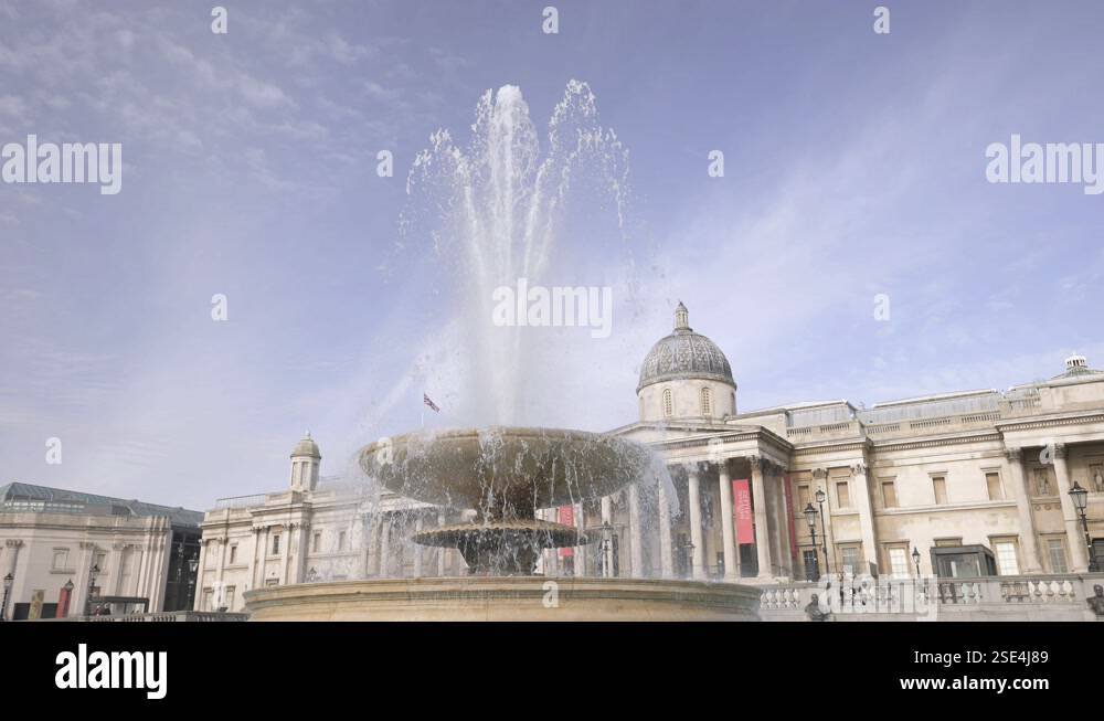 Slow motion of a font at Trafalgar Square with The National Gallery ...