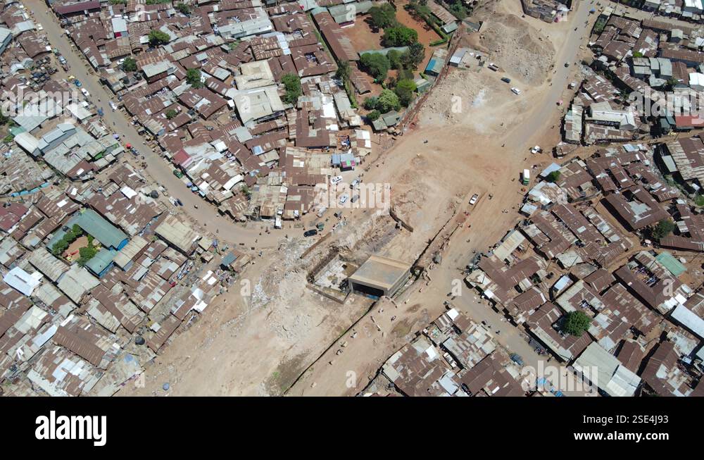 Drone view: Road construction in the slums of kibera kenya- people ...