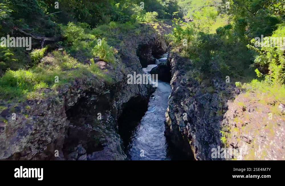 Beautiful waterfall and river of Reunion island, Bassin La Paix Stock ...
