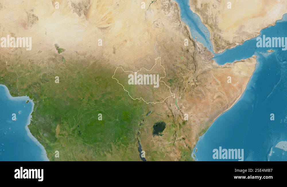 South Sudan map - extract. Border. Satellite Stock Video Footage - Alamy
