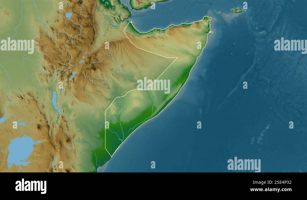 Somalia map - zoom. Regions. Physical Stock Video Footage - Alamy