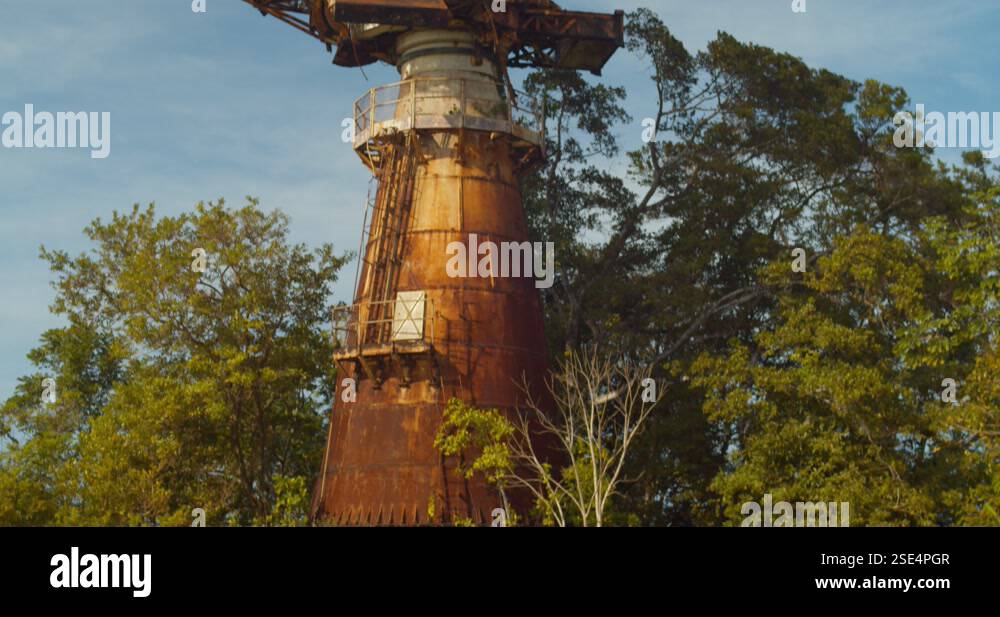 Ascending view of a radar tracking station on the Caribbean island of ...