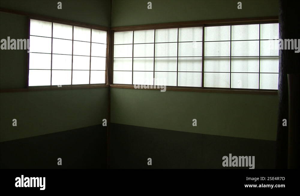 Sparse interior of Japanese teahouse (sukiya) with mulberry paper ...