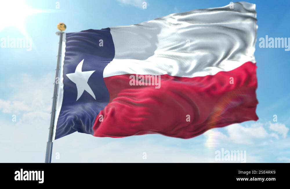 4k 3D Illustration of the waving flag on a pole of state of Texas in ...