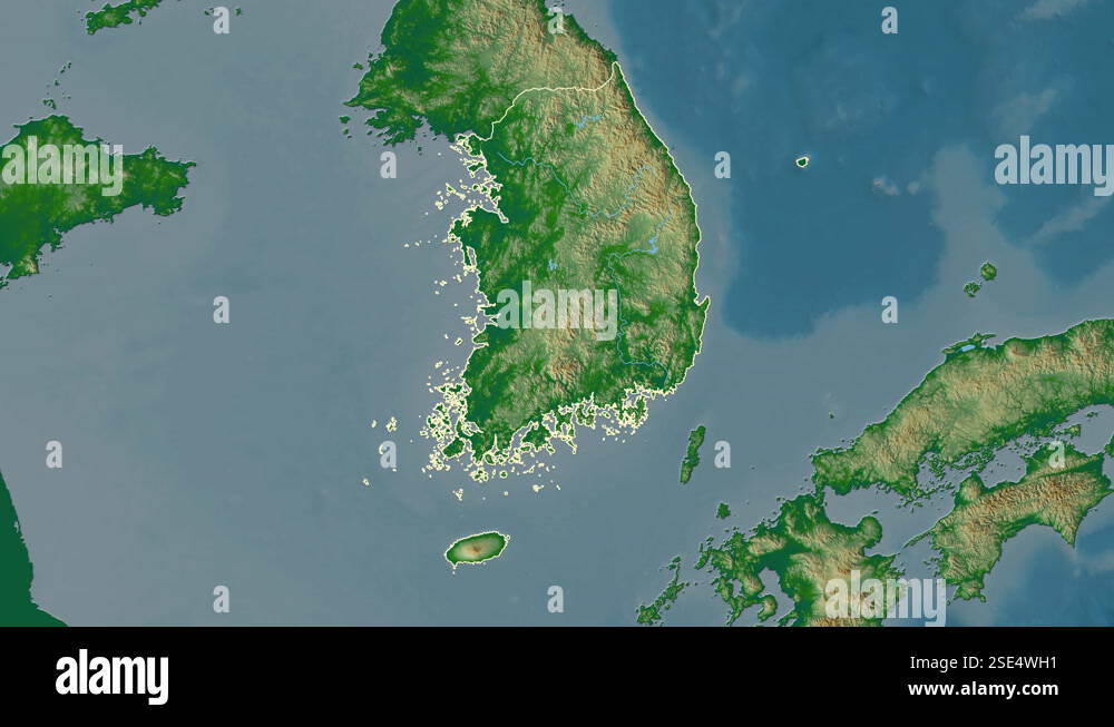 South Korea map - zoom. Border. Physical Stock Video Footage - Alamy