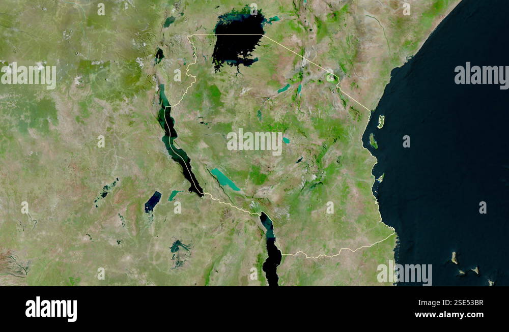 Tanzania map - drive. Regions. Satellite Stock Video Footage - Alamy