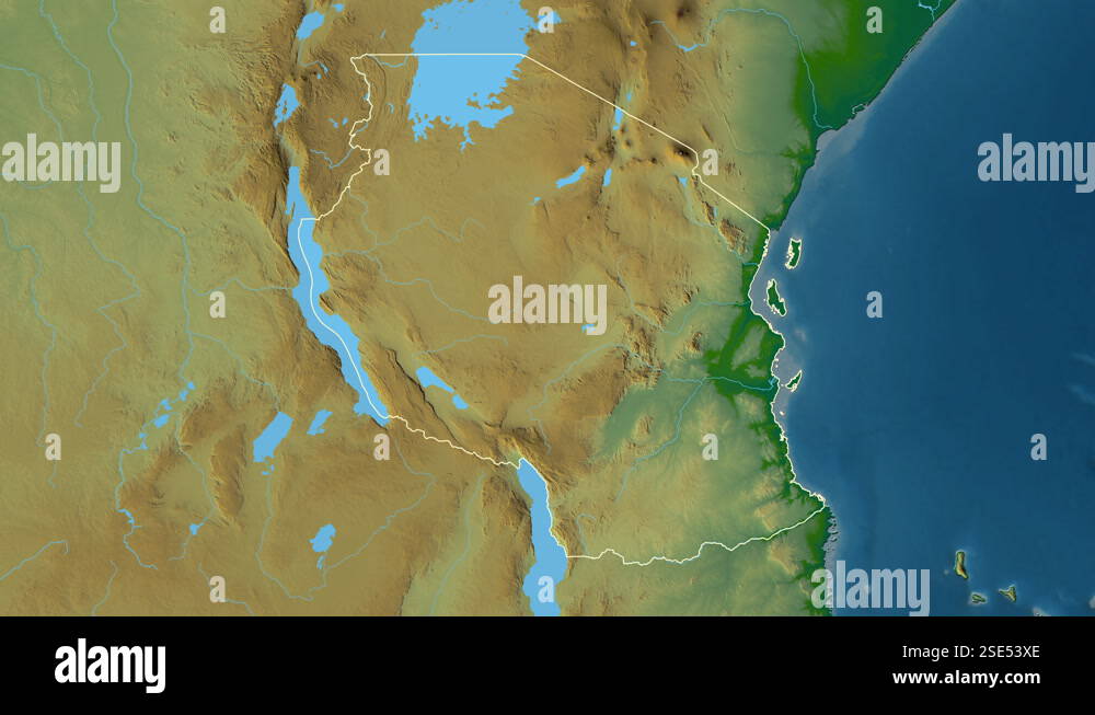 Tanzania map - zoom. Regions. Physical Stock Video Footage - Alamy