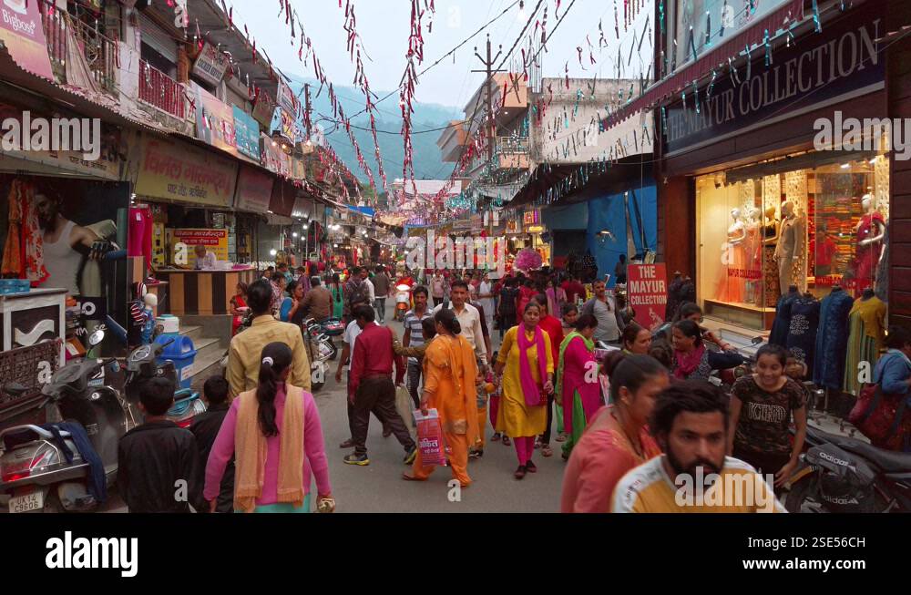 People on the market street, Rishikesh, India Stock Video Footage - Alamy