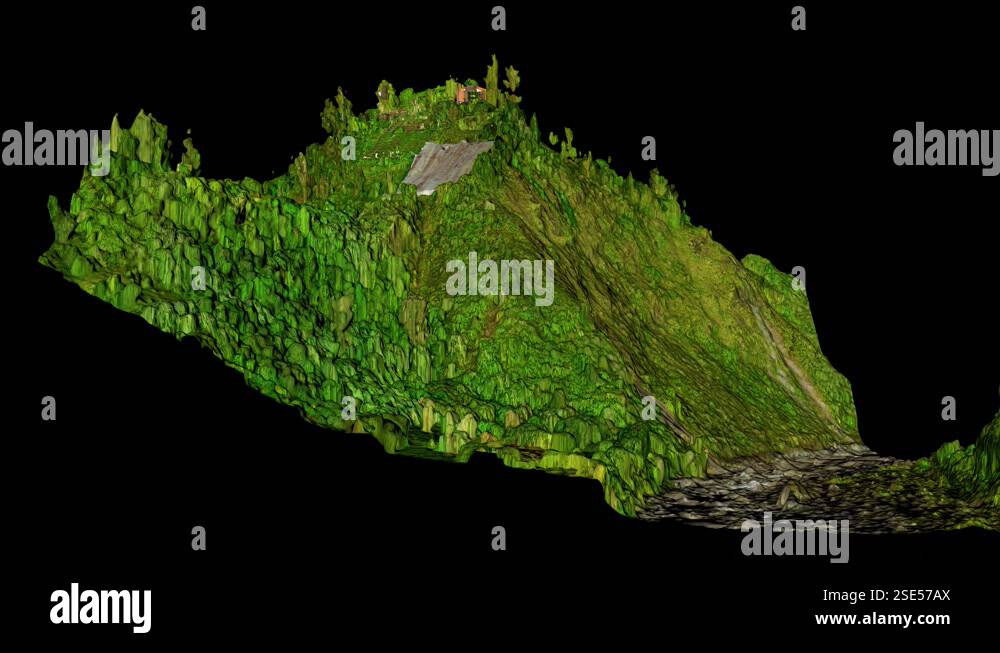 3d digital model representation of a rural area and river bed real life ...