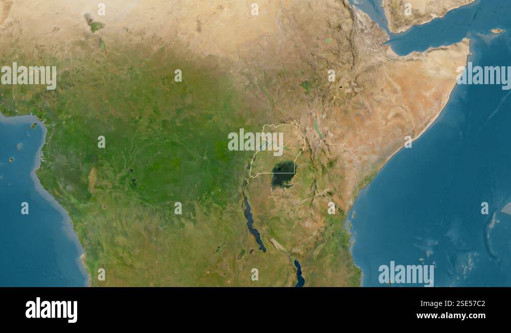 Uganda map - glide. Regions. Satellite Stock Video Footage - Alamy