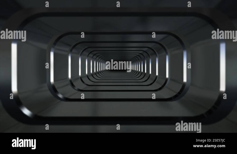 3D CGI animation moving through fantasy metal constructions tunnel loop ...