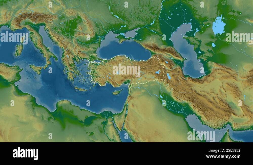 Turkiye, Turkey map - extract. Border. Physical Stock Video Footage - Alamy