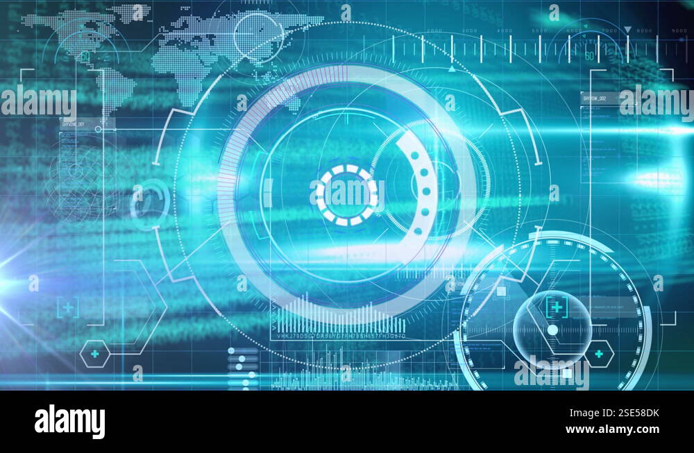 Animation of scope scanning, data processing with world map on blue background Stock Video ...